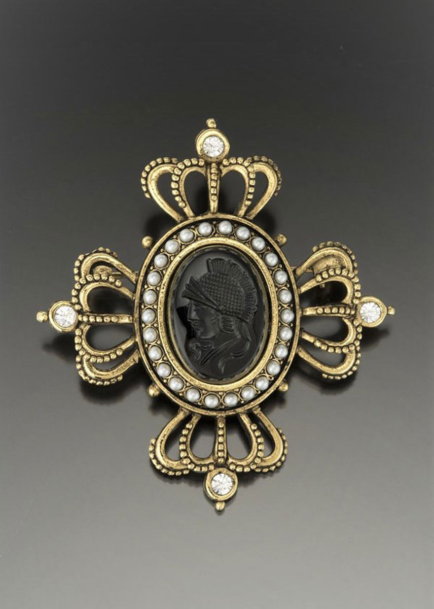 Vintage Jet Intaglio Crown Cross Brooch – Robin Steele, Inc.